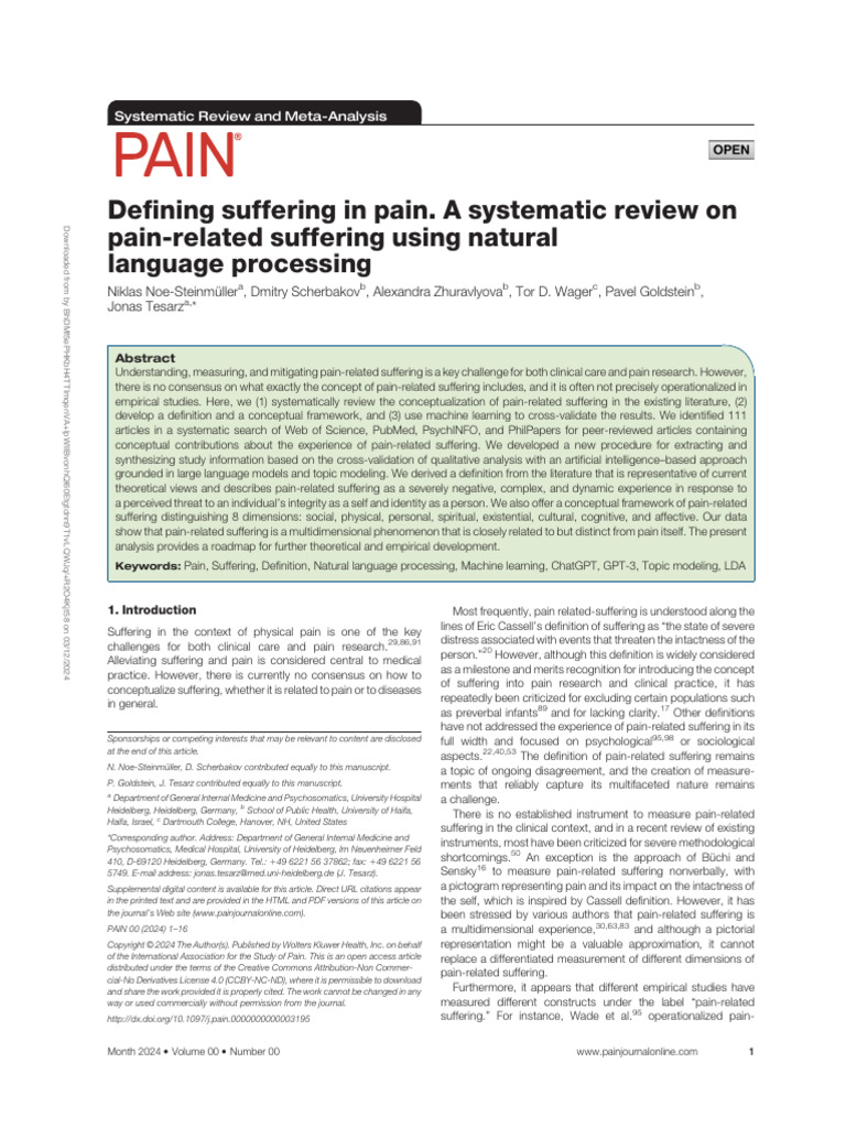 Abrir Defining Suffering in Pain A Systematic Review On.542 | PDF ...