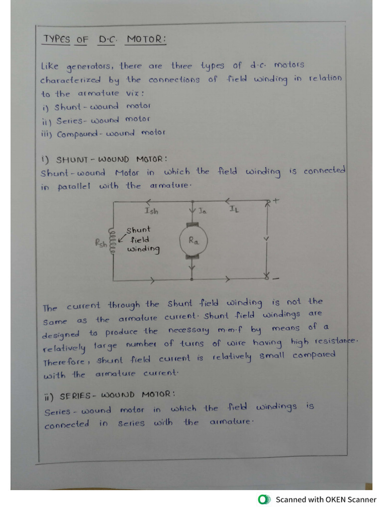 Notes types of dc motor | PDF
