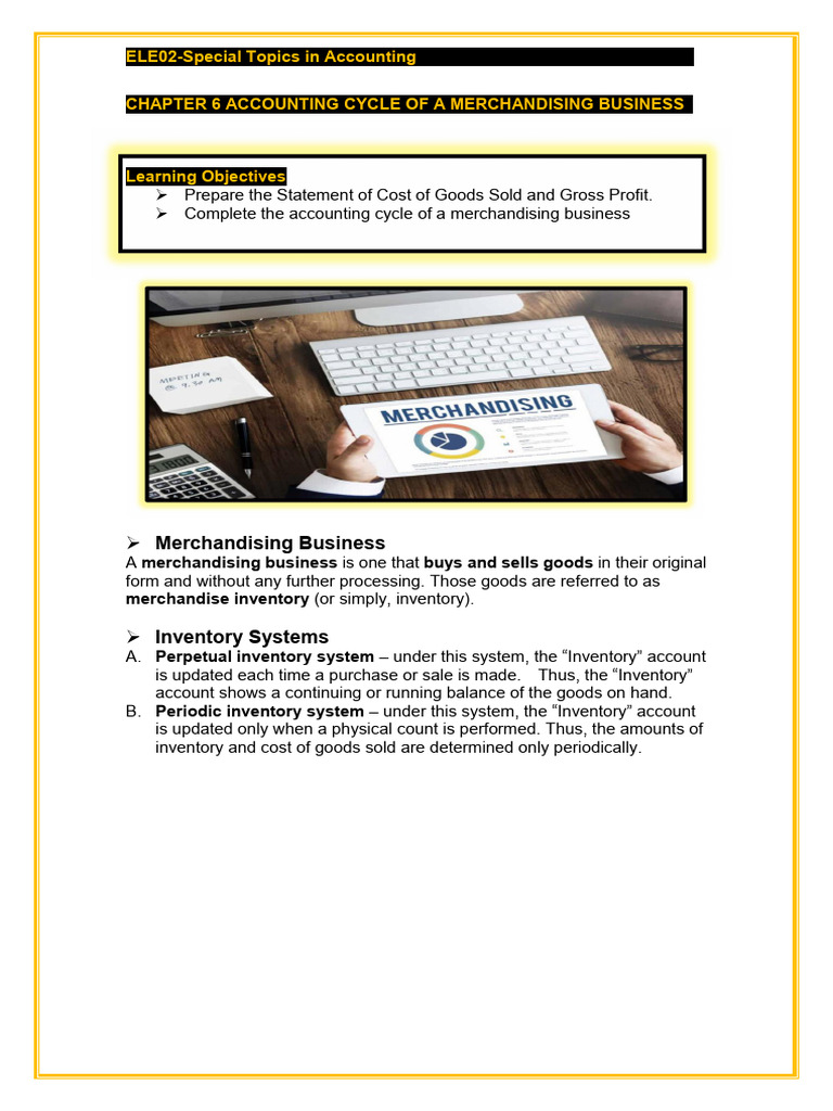 Chapter 6 Accounting Cycle of A Merchandising Business | PDF