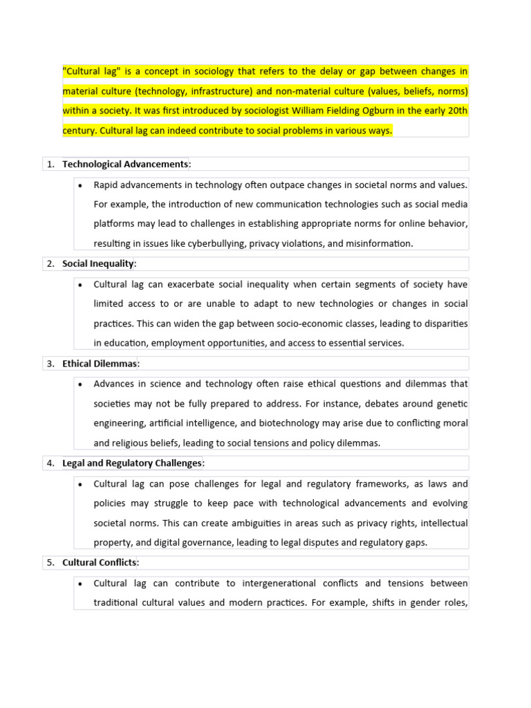Cultural Lag (Causing Social Problems) | PDF | Sustainability | Society