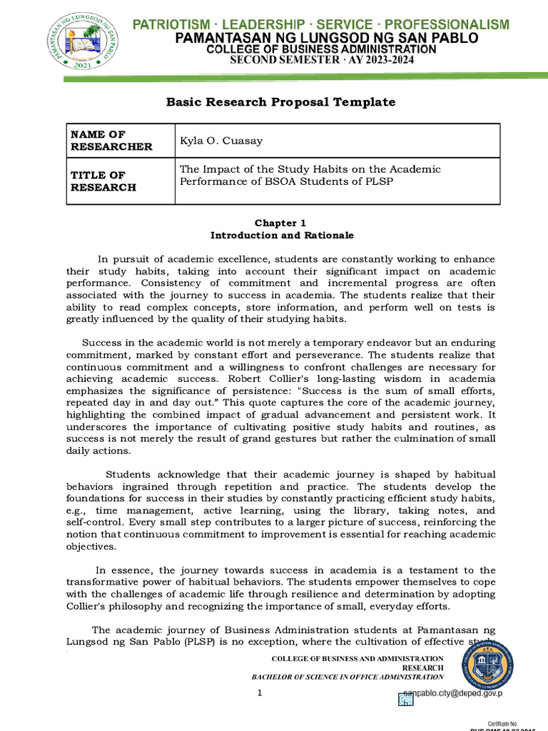 Cuasay Kyla Research Proposal | PDF | Habits | Motivation