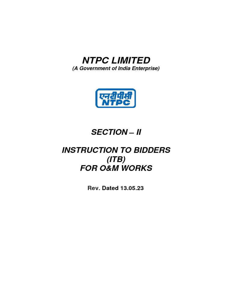 NTPC Limited: Section Ii Instruction To Bidders (ITB) For O&M Works ...