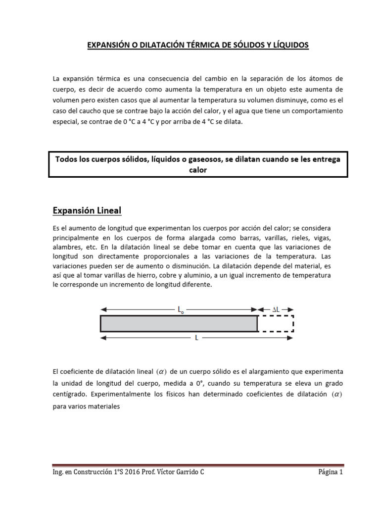 DILATACIÓN TÉRMICA DE SÓLIDOS Y LÍQUIDOS(2) | PDF | Expansión térmica ...