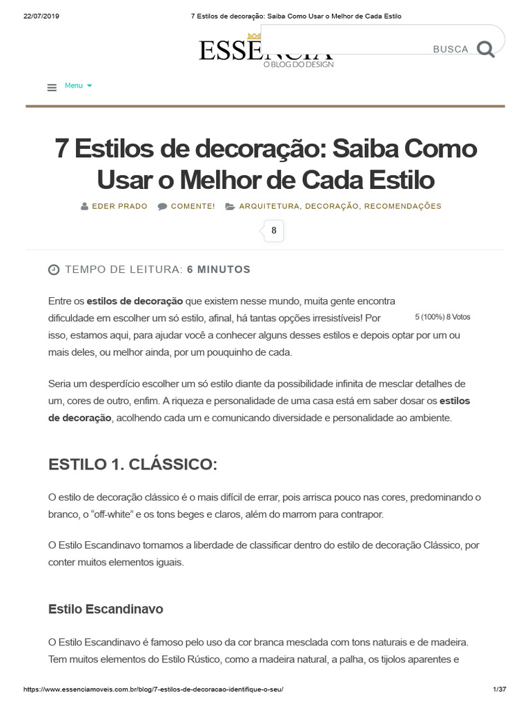 7 Estilos De Decoração Saiba Como Usar O Melhor De Cada Estilo Pdf Cor