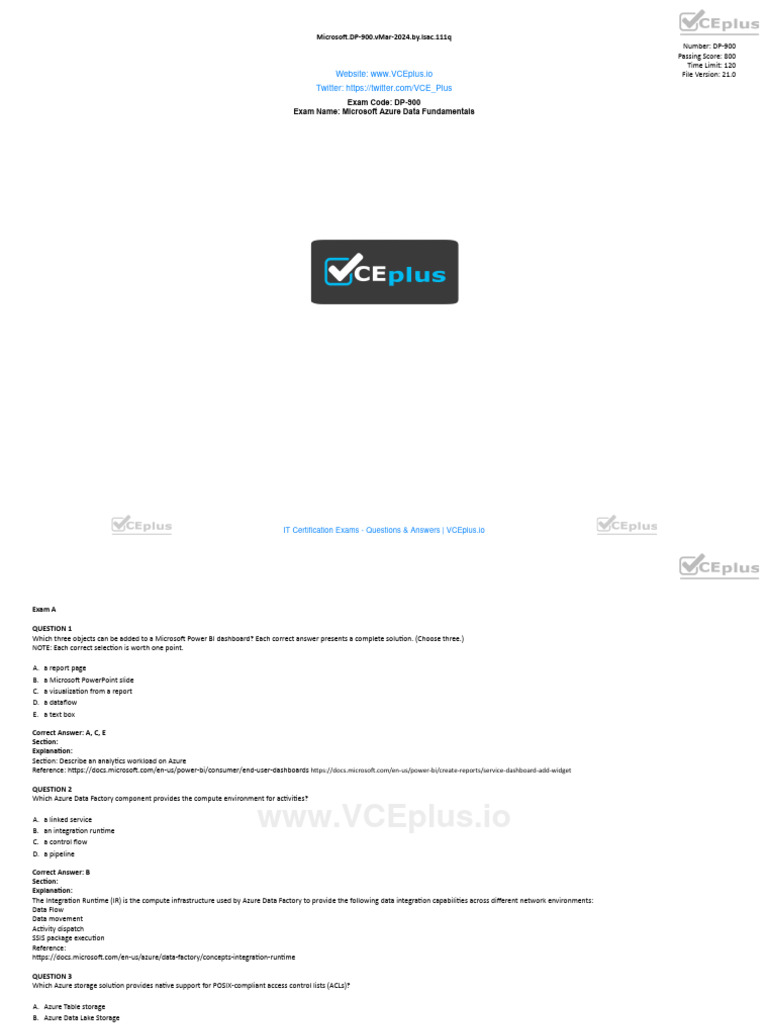Microsoft - DP-900.vMar-2024.by .Isac .111q | PDF | Databases | Microsoft Azure