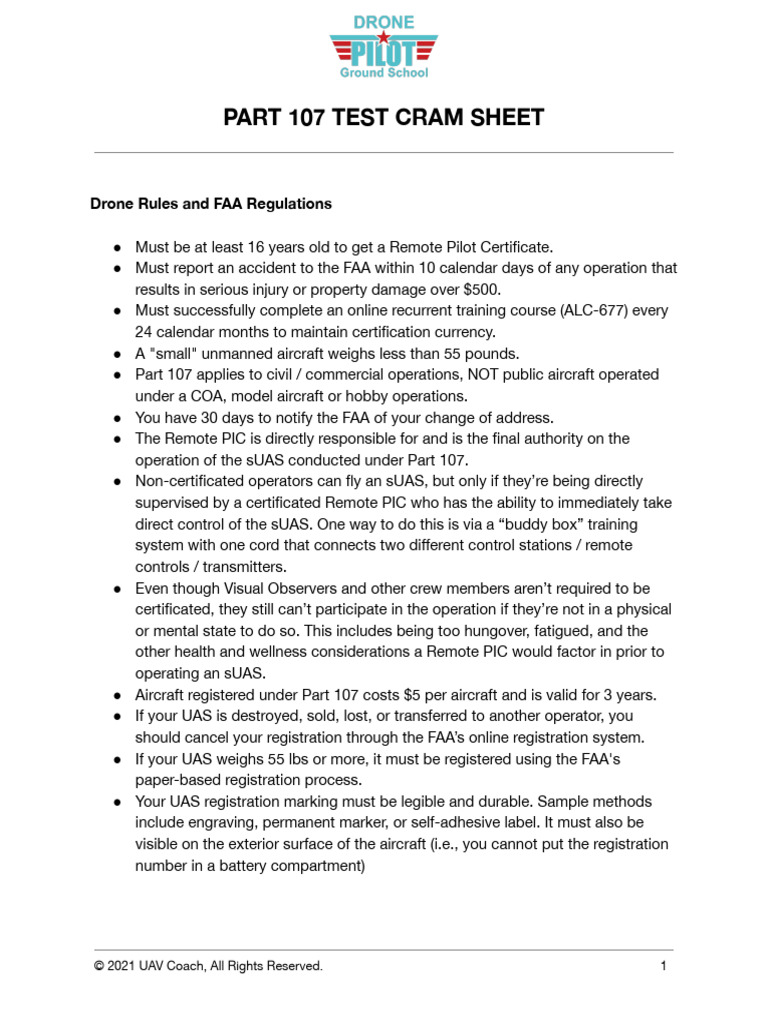Part 107 Drone Pilot Cram Sheet | PDF | Cloud | Thunderstorm