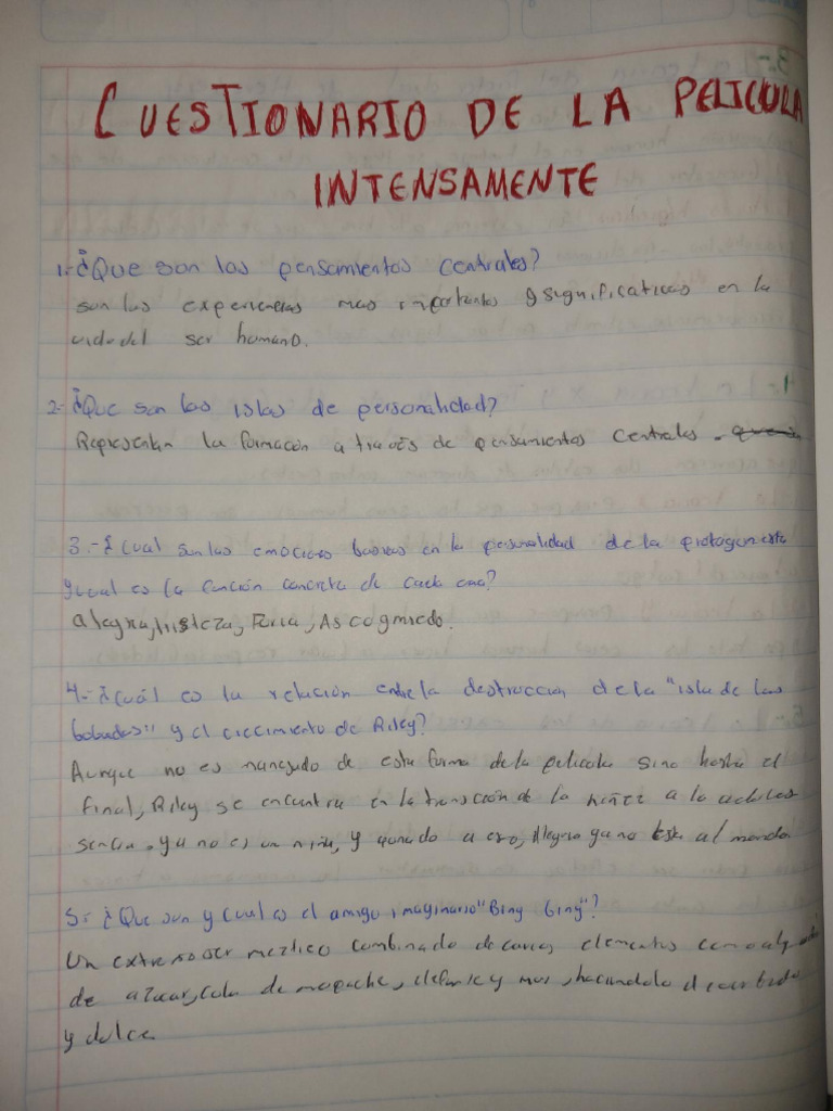 cuestionario de la pelicula intensamente ulises garnica perez 2cvg1 | PDF