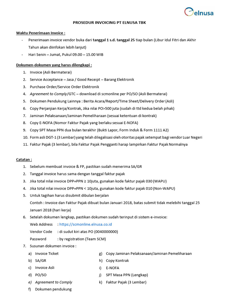 (New) Prosedur Invoicing PT Elnusa TBK ( | PDF