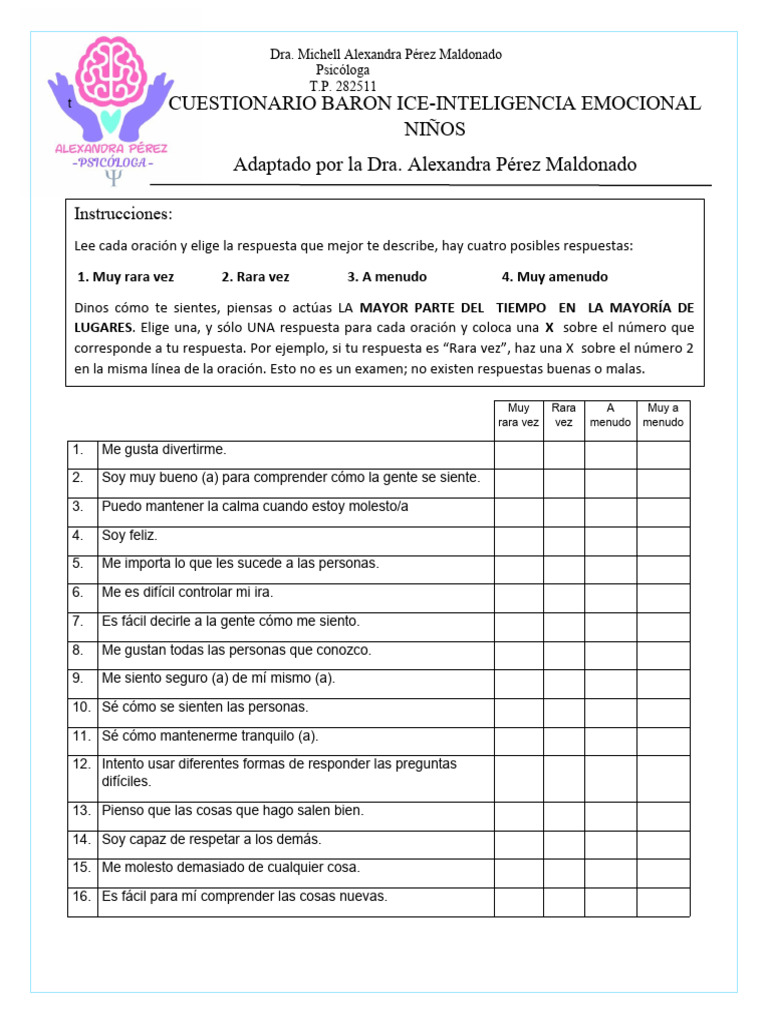 TEST BARON ICE INTELIGENCIA EMOCIONAL | PDF