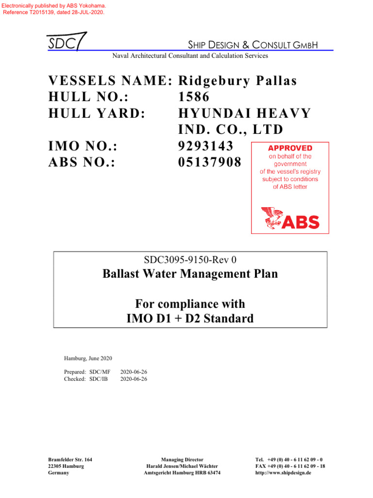 Ballast Water Management Plan | PDF | Water | Personal Protective Equipment