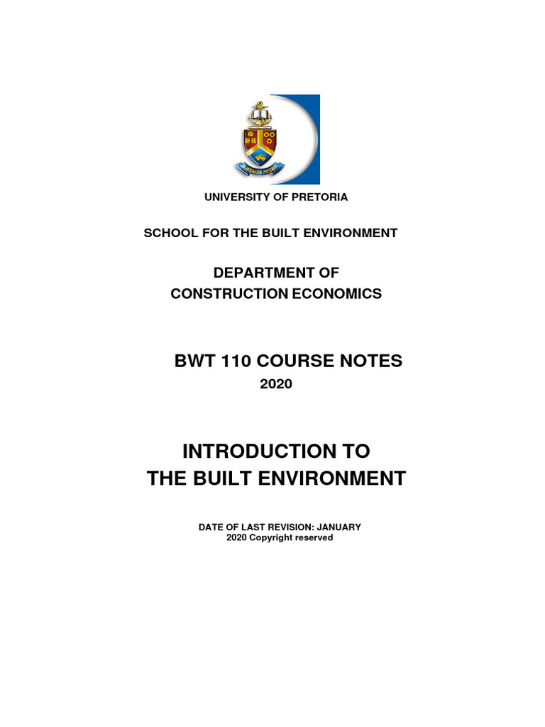 1.NOTES-Introduction To The Built Environment - (BWT110 - S1 - 2020 ...