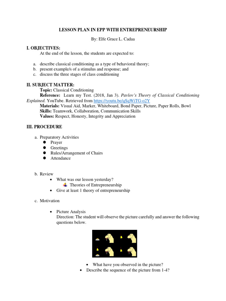LESSON PLAN (CADAA) | PDF | Classical Conditioning | Behaviorism