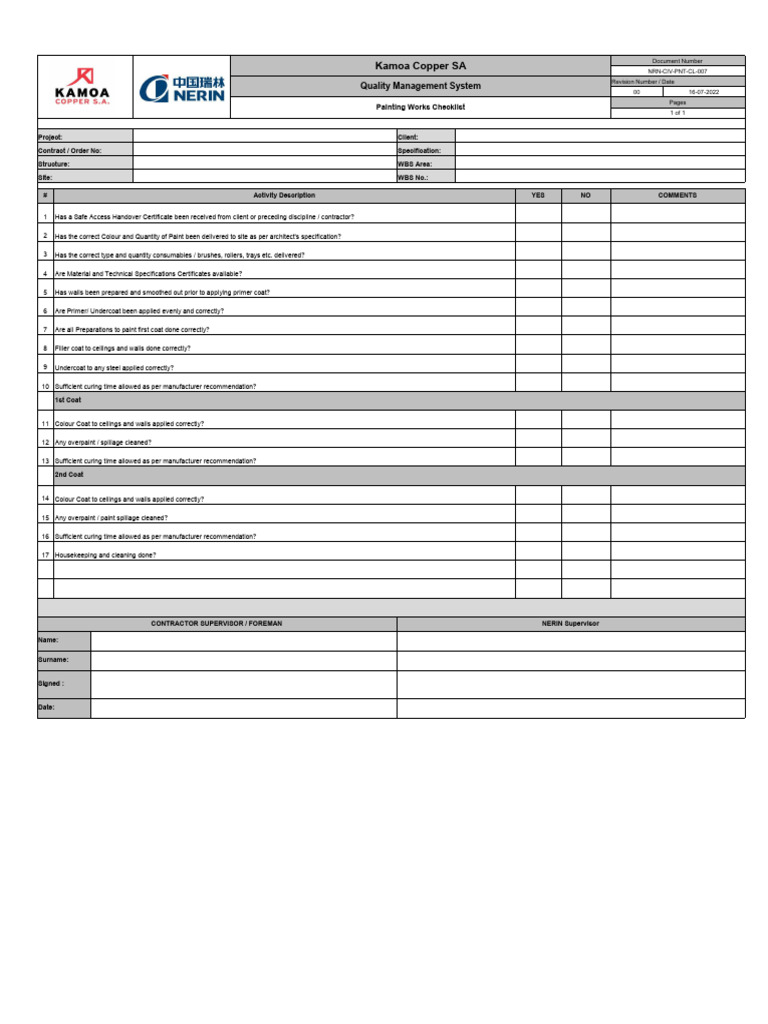 Painting - Checklist | PDF | Paint | Specification (Technical Standard)