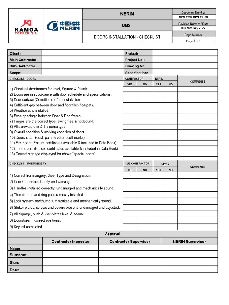 Doors - Checklist | PDF | Door