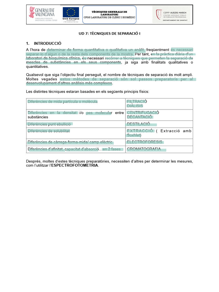 Tema 7tècniques de Separació I - 240530 - 101939 | PDF