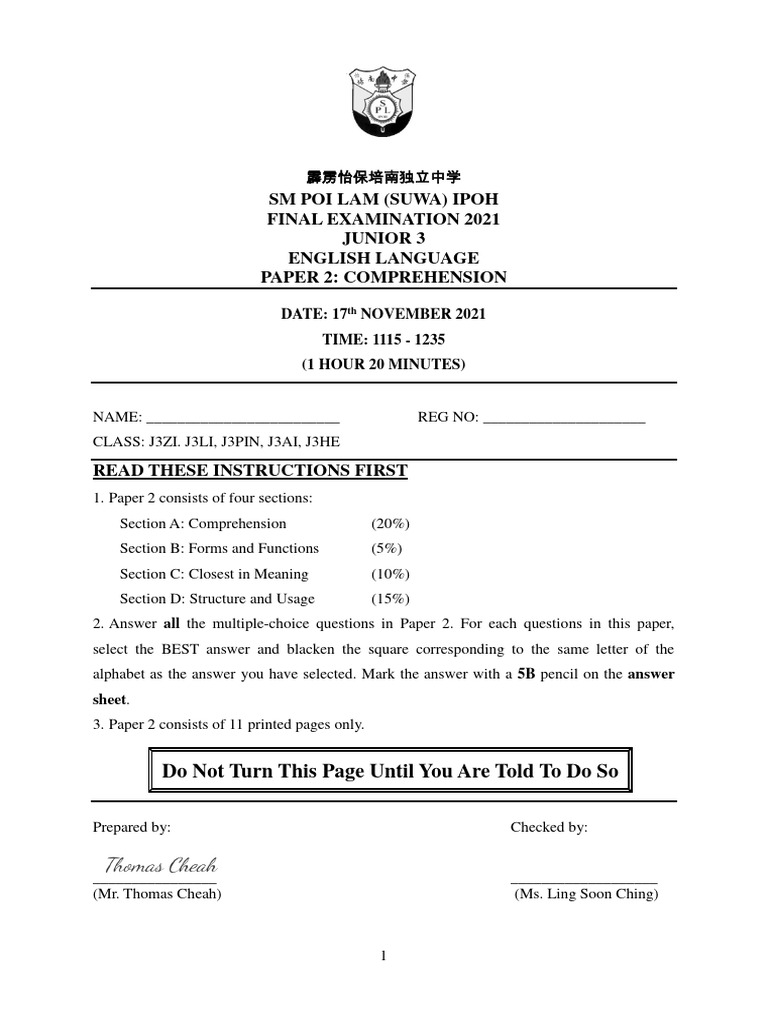 j3 Final Exam 2021 Paper 2 | PDF | Extinction | Birds