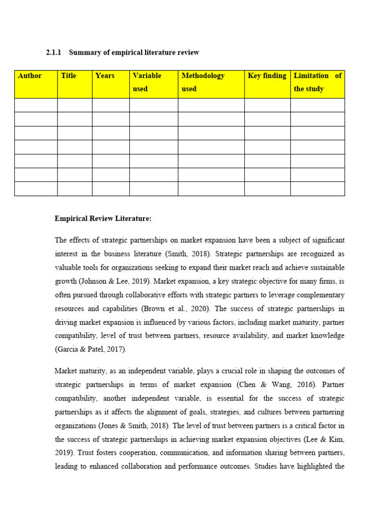 Summary of Empirical Literature Review | PDF | Economic Growth | Market ...