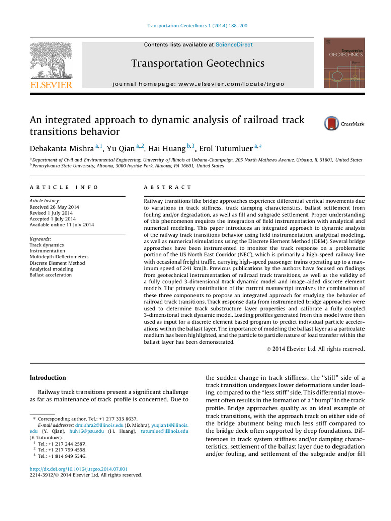Dynamic Analysis of Railroad Track Transitions | PDF | Deformation ...