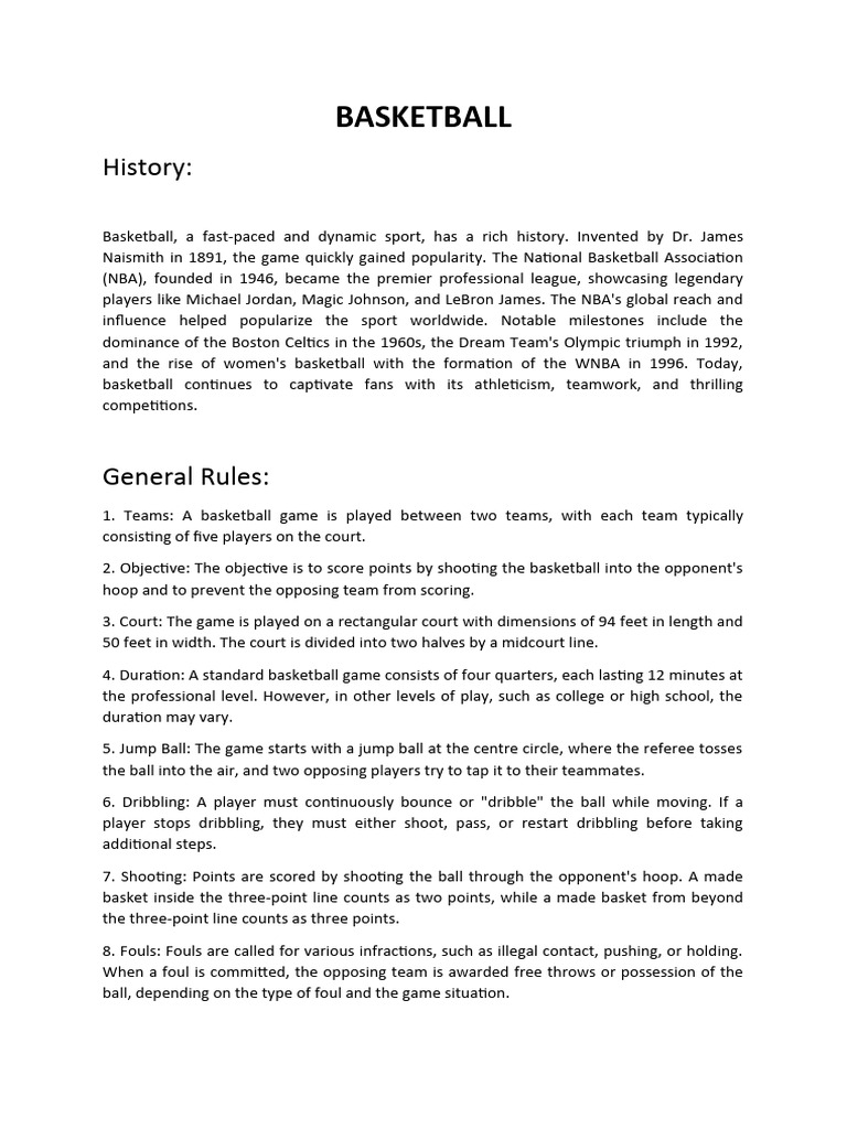 Physical Education Holiday Homework | PDF | Basketball Positions ...