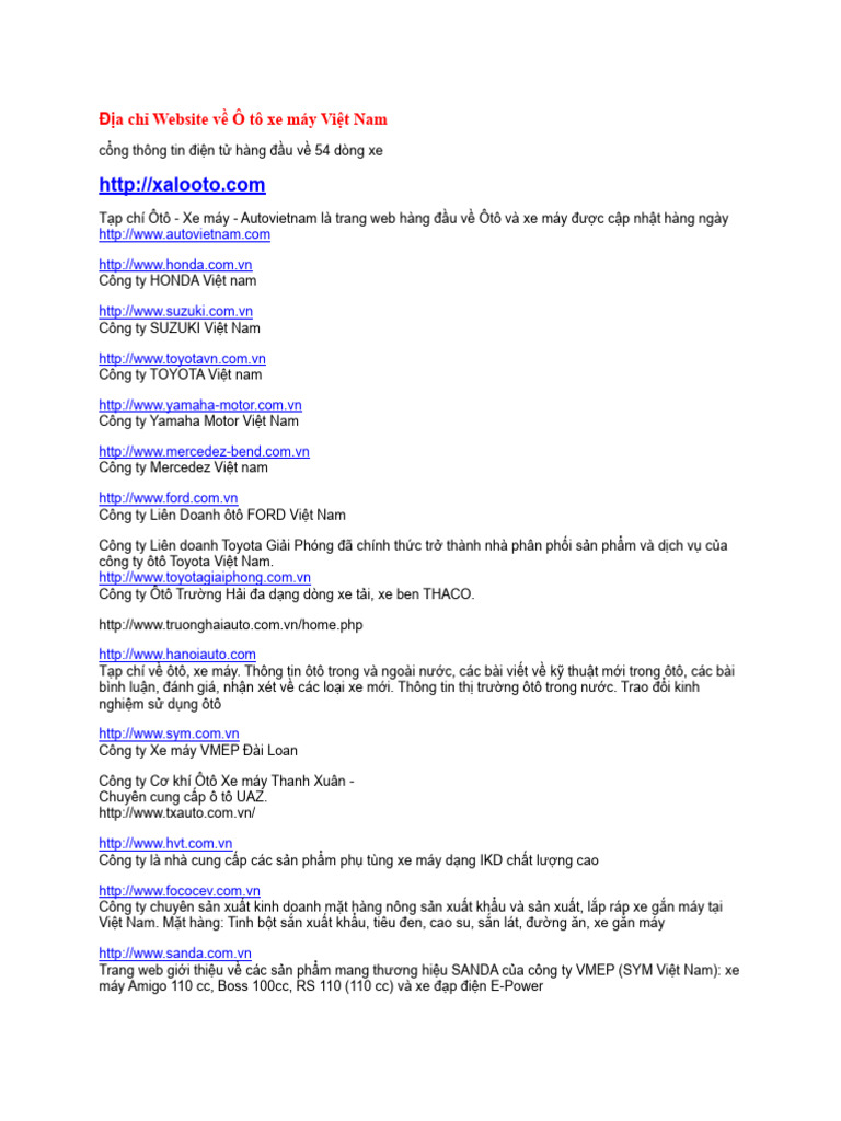 Các trang Web về oto Việt Nam | PDF
