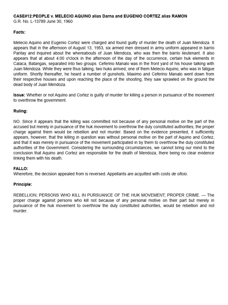 Case 12 THE PEOPLE OF THE PHILIPPINES v. MELECIO AQUINO Alias Darna and ...