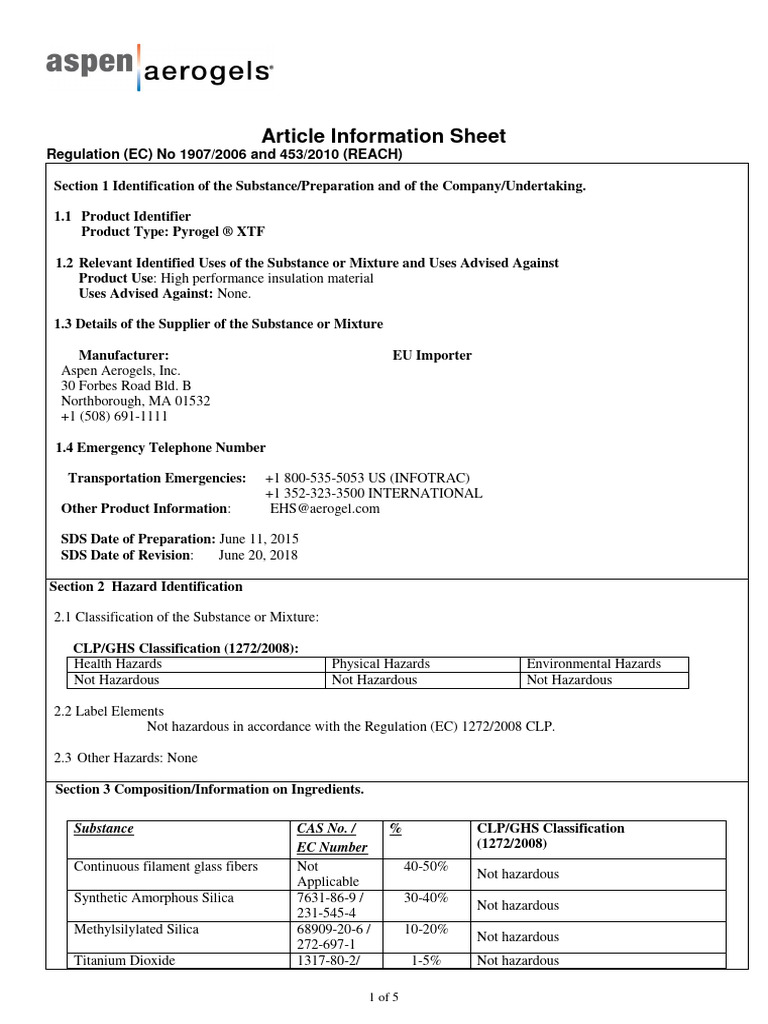 Pyrogel XTF AIS English | PDF | Materials | Chemistry