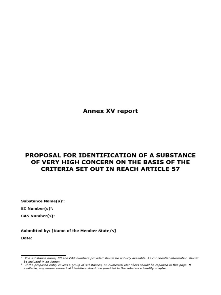 Annex XV SVHC Report Template en | PDF | Occupational Safety And Health | Chemistry