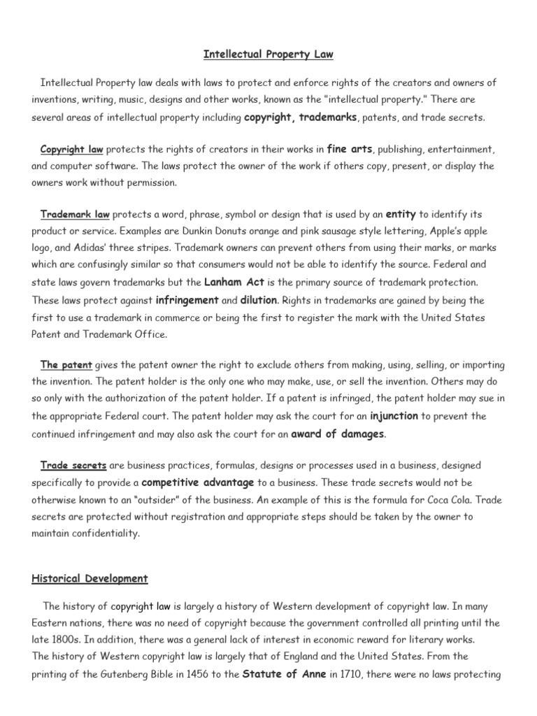 Overview of Intellectual Property Law | PDF | Trademark | Patent