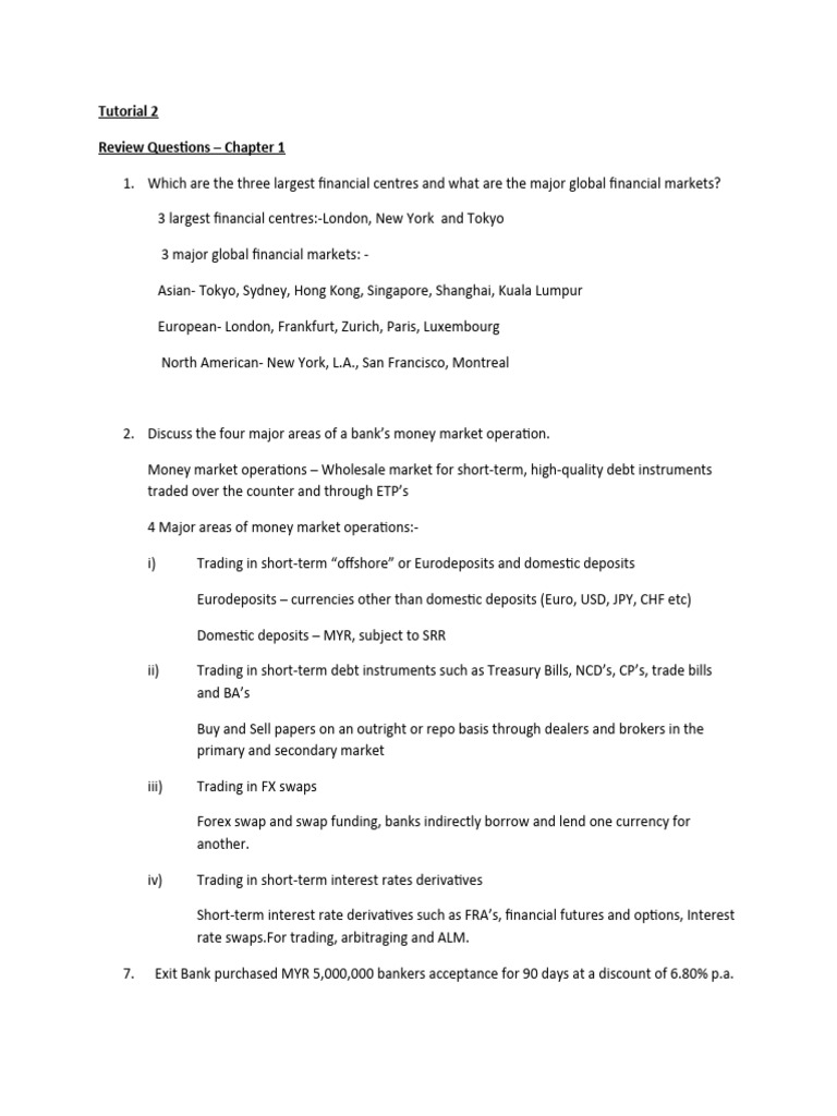 Tutorial 2 Answers | PDF | Money Market | Banks