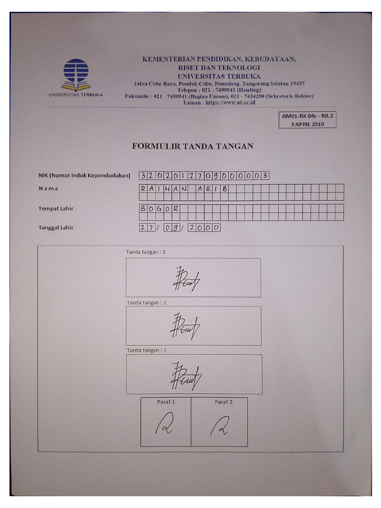 Form TTD Raihan | PDF