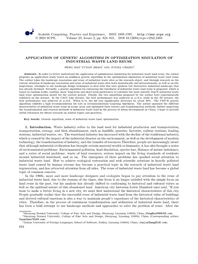 ARTICLE 1 - Application of Genetic Algorithm in Optimization Simulation ... ARTICLE 1 - Application of Genetic Algorithm in Optimization Simulation ...