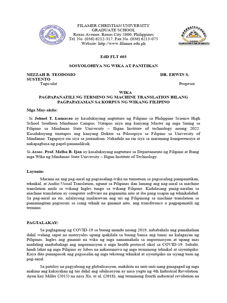 Mizzahandout Wika Doc Sustento | PDF