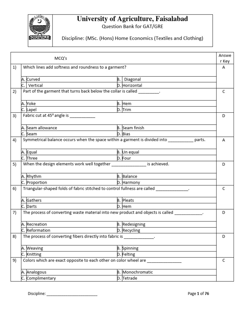 1000 MCQs (Textile and Clothing) | PDF | Textiles | Yarn 1000 MCQs (Textile and Clothing) | PDF | Textiles | Yarn