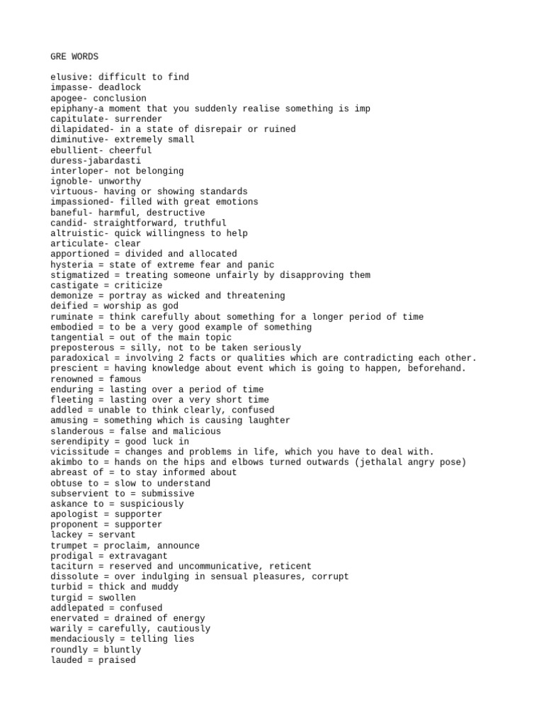 Gre Words | PDF | Psychology | Emotions