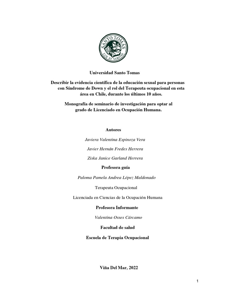 Monografia de Espinoza, Fredes Y Garland - Educación Sexual y Sindrome ...