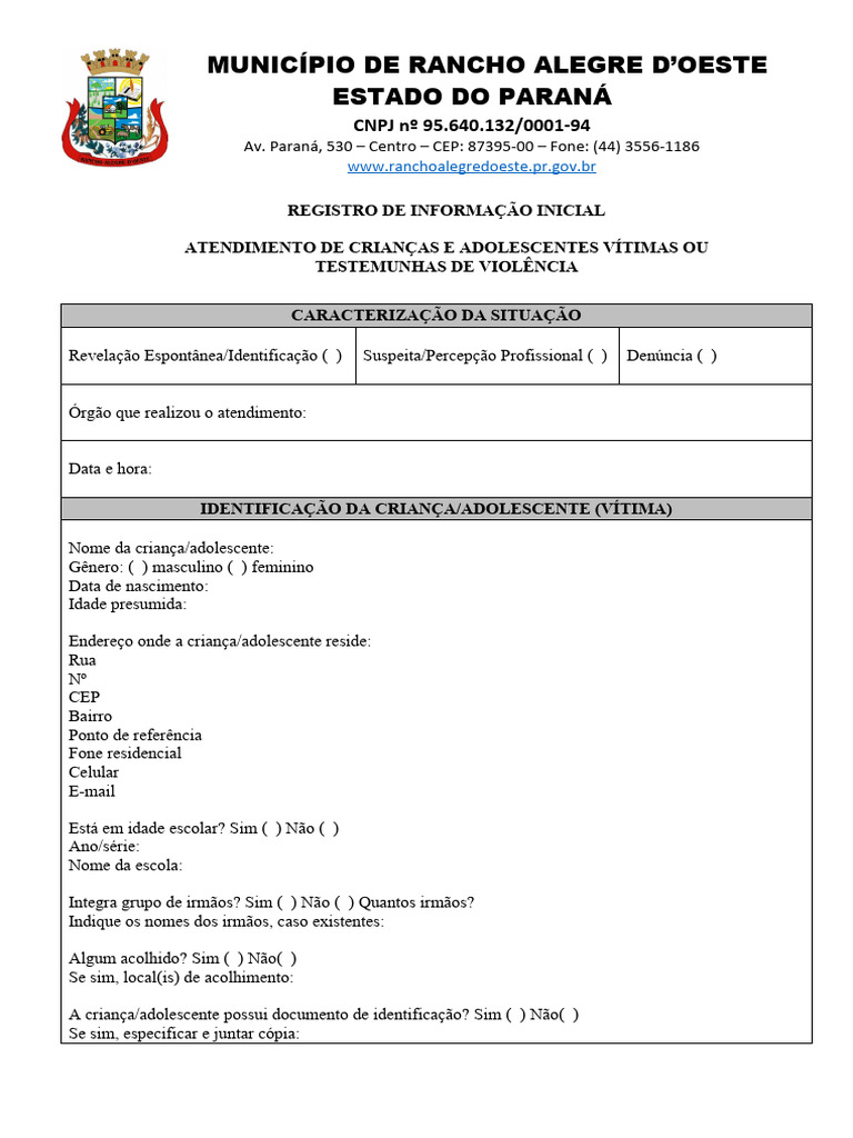 Protocolo Registro Escuta Especializada | PDF | Violência | Assédio ...