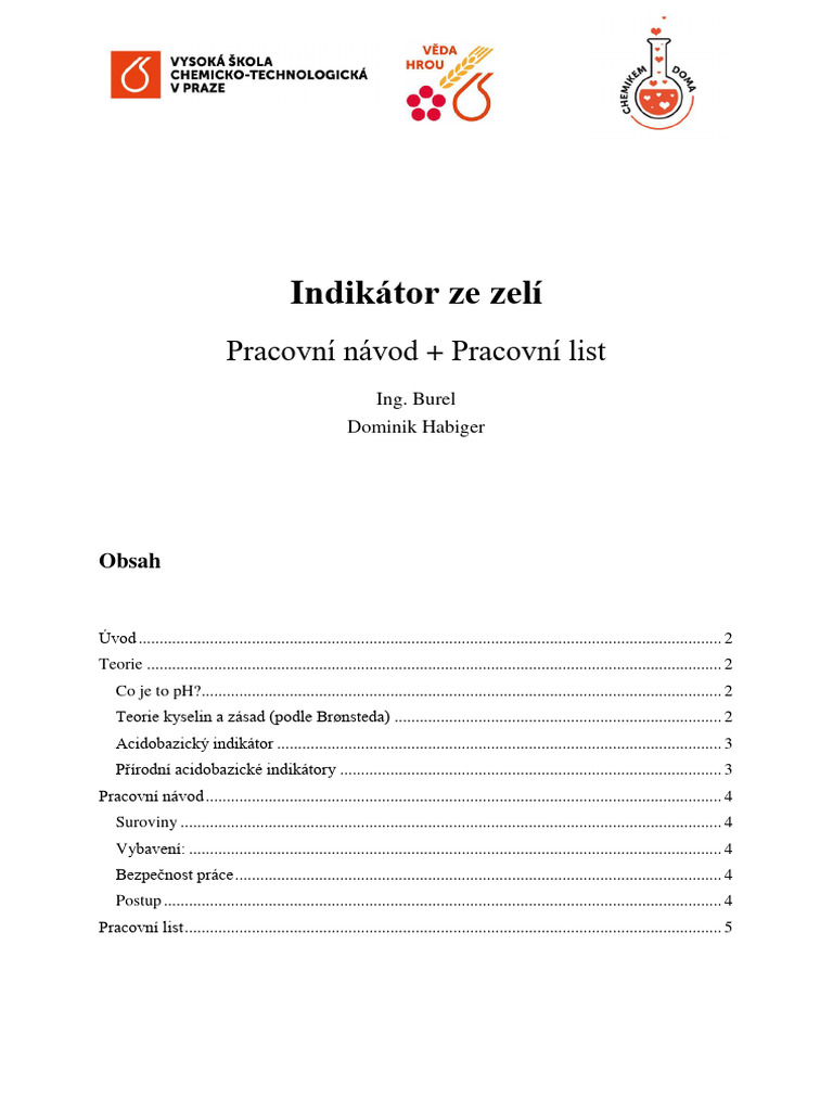 Chemikem Doma 9 - Indikátor Ze Zelí - Pracovní Návod + Pracovní List | PDF