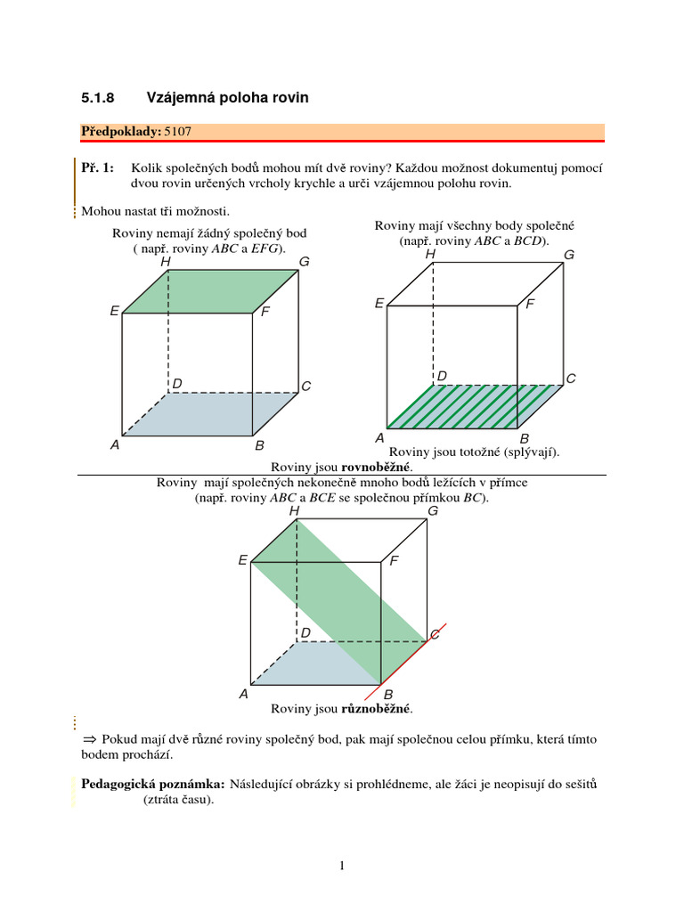 08 Vzájemná Poloha Rovin | PDF