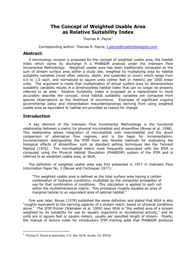 The Concept of Weighted Usable Area As Relative Suitability Index | PDF ...
