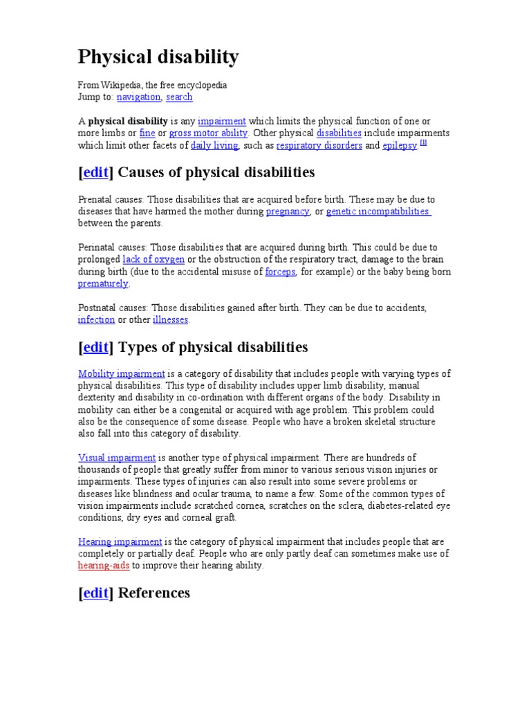 Causes and Types of Physical Disabilities | PDF