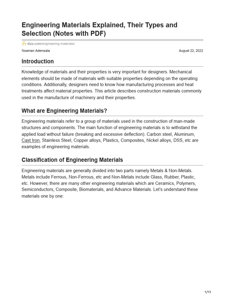 Engineering Materials Explained Their Types and Selection Notes | PDF ... Engineering Materials Explained Their Types and Selection Notes | PDF ...