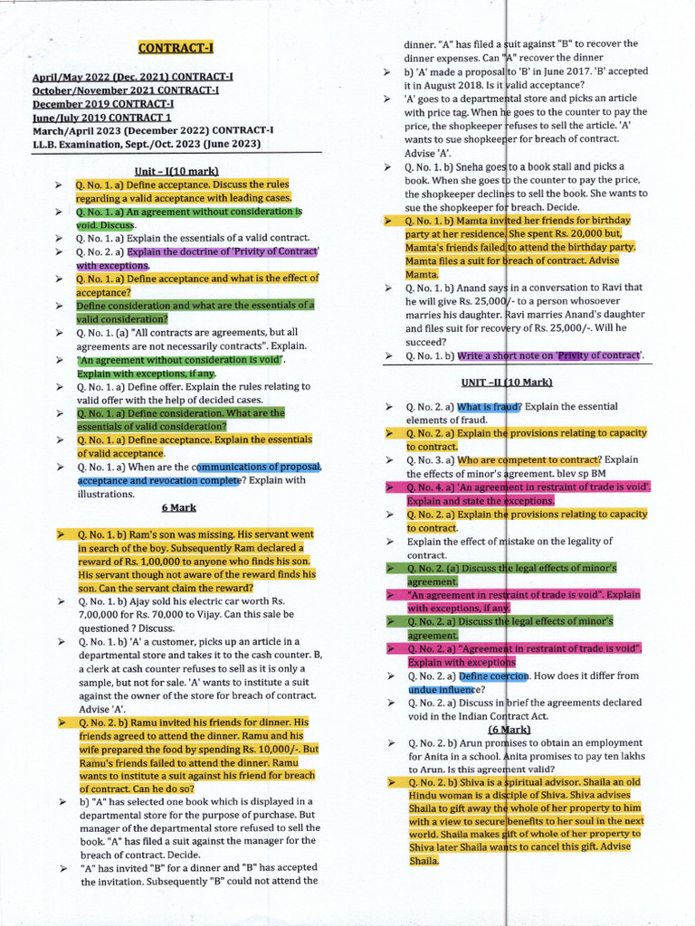 Contract Scanned QN | PDF | Private Law | Common Law