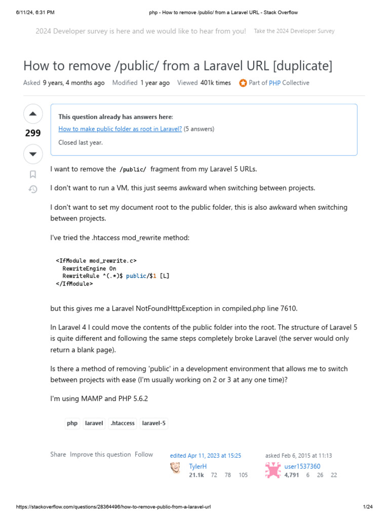 PHP - How To Remove - Public - From A Laravel URL - Stack Overflow | PDF | Computing | Internet