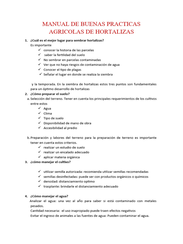 MANUAL DE BUENAS PRACTICAS AGRICOLAS DE HORTALIZAS | PDF | Agua | Fertilizante