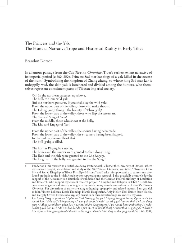 Brandon Dotson - The Princess and the Yak; The Hunt as Narrative Trope ...