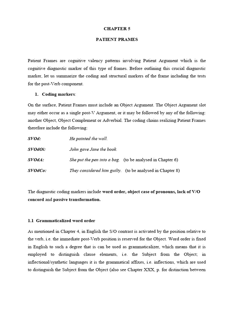 Chapter 5 Patient Frames | Download Free PDF | Object (Grammar) | Verb