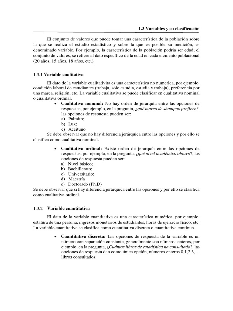 1 3 Variables Y Su Clasificación Pdf