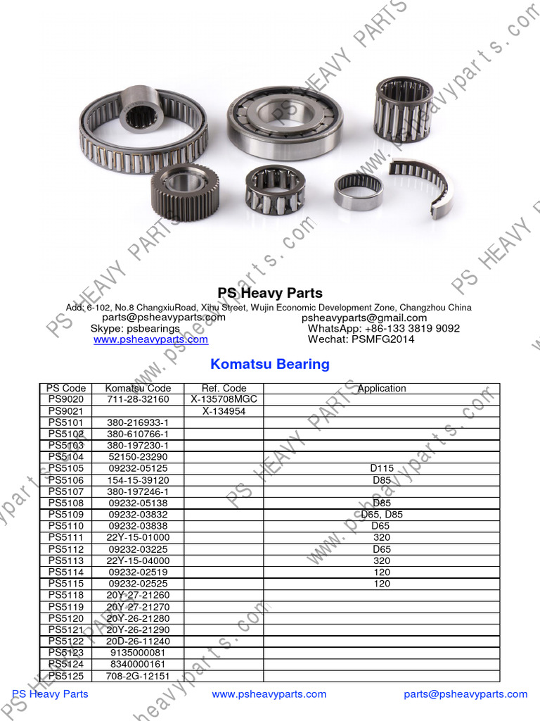 Komatsu Bearing Parts Reference Guide | PDF | Instant Messaging