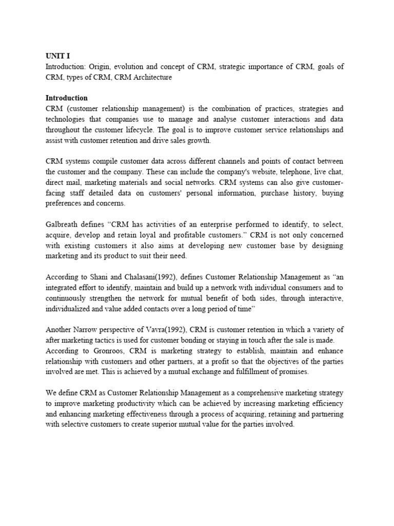 Unit I | PDF | Customer Relationship Management | Cloud Computing