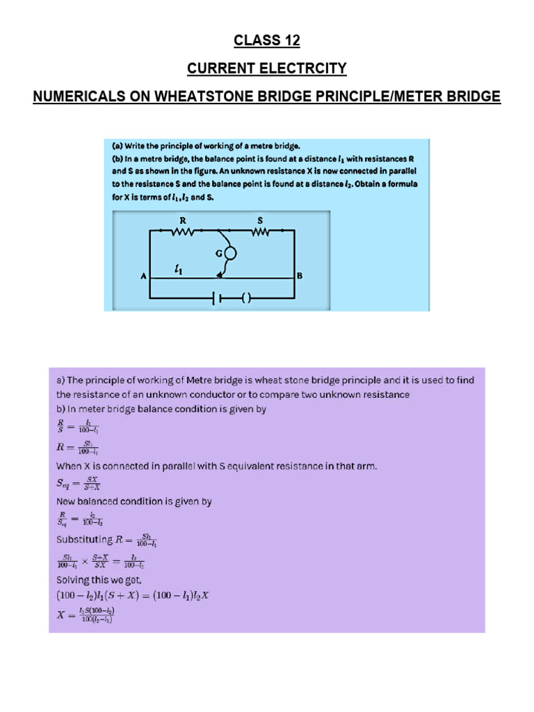 Numericals On Current Electricity Whatstone Bridge Principle | PDF